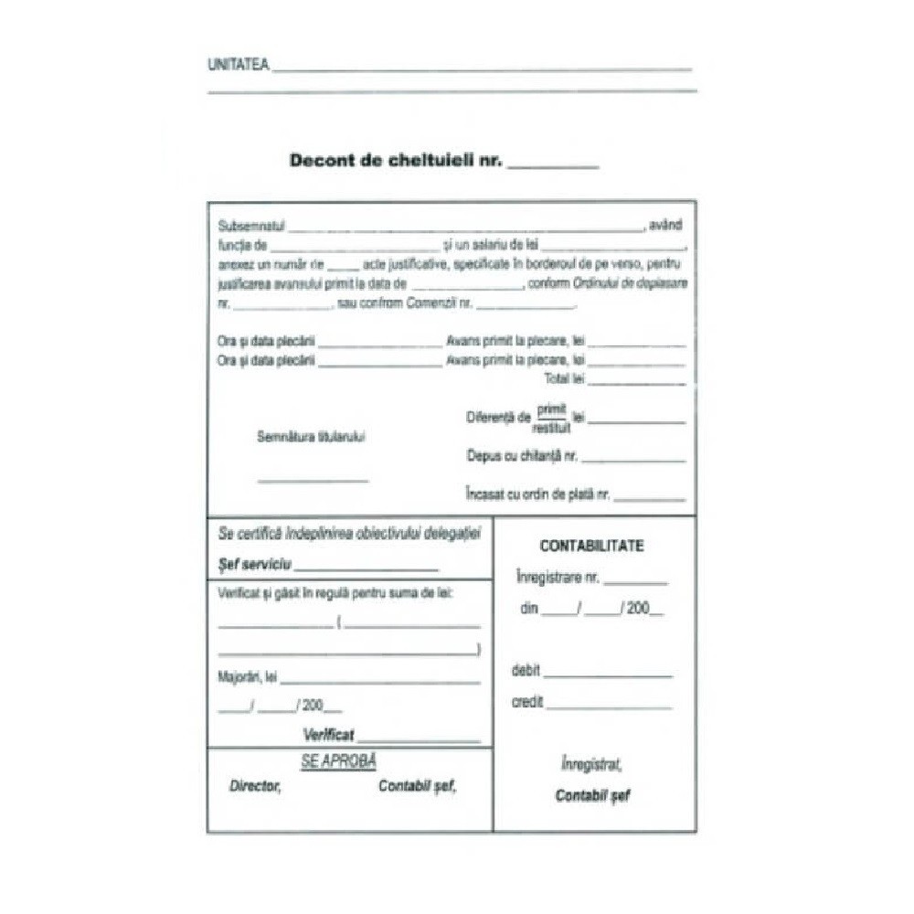 Decont de Cheltuieli A5, 100 File/Carnet, Fata/Verso - Formular ...