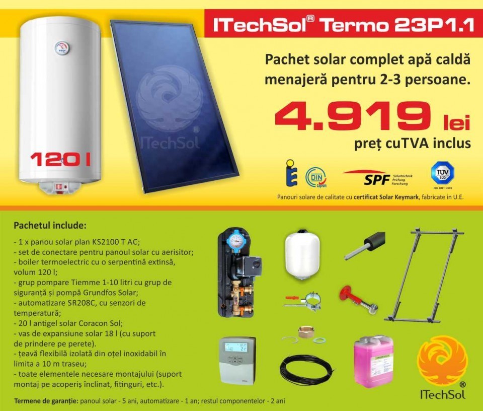 Pachet solar (kit) complet pentru apa calda menajera pentru 2-3 ...