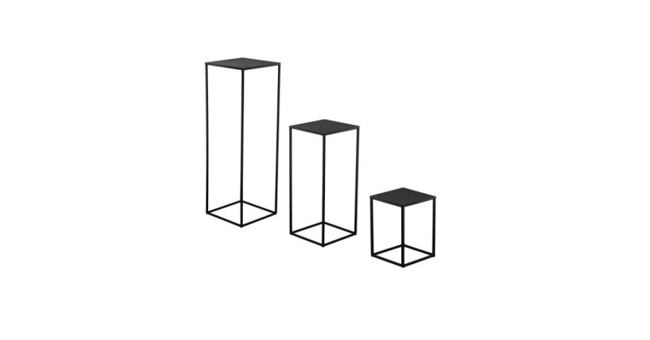 Set 3 suporturi pentru ghivece de flori, metalice, patrate, negru, 3 ...