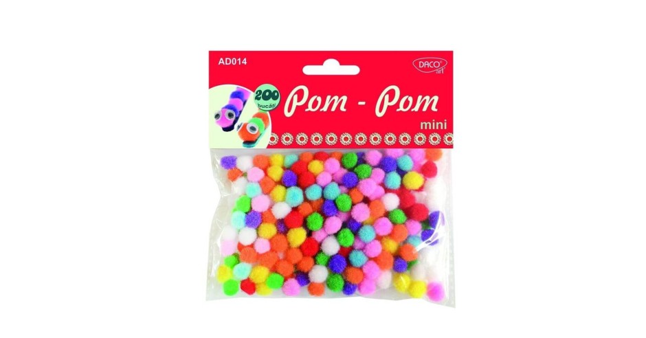 Bile de Plus Colorate DACO Pom Pom, 10 mm, 200 Buc/Set, Multicolor ...