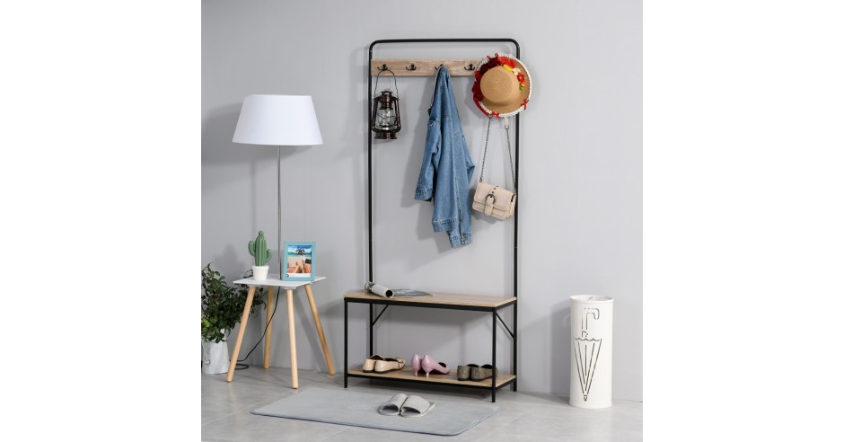 HOMCOM Cuier cu Banca si Suport Pantofi in Stil Industrial Mobil pentru ...