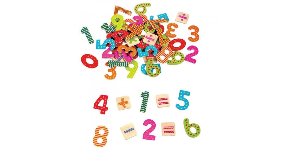 Set numere si cifre magnetice, din lemn, cu semne matematice, 18 piese ...
