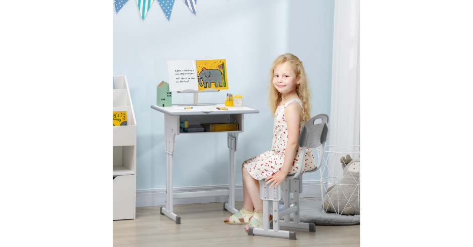 HOMCOM Birou de scoala cu scaun pentru copii 6-12 ani reglabil pe ...