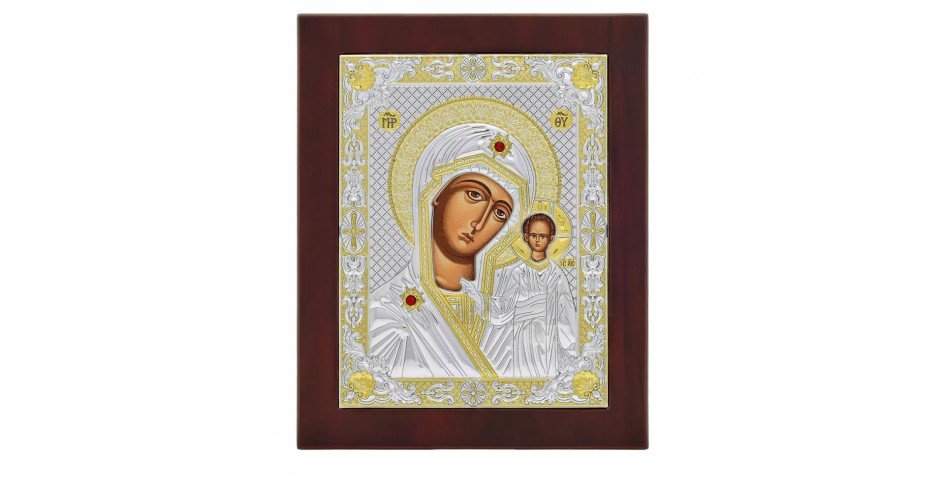 Icoana Maicii Domnului Kazan Argint 20x26cm Auriu COD: 4205 | arhiva ...