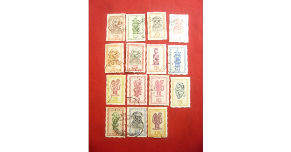 Serie mica Masti Africane Congo Belgian , 15 val. stampilate 1948 ...