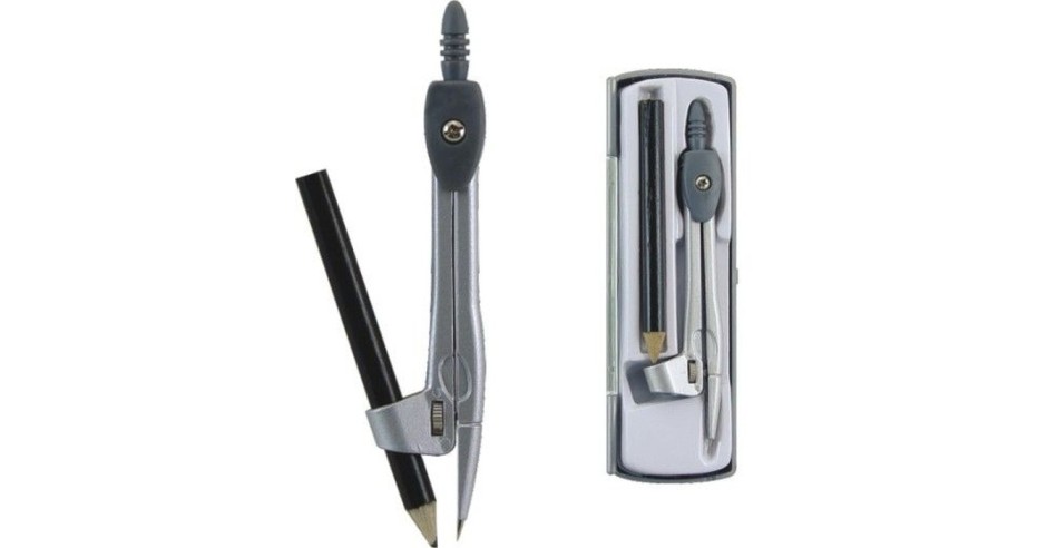 Compas metalic pentru geometrie, diametru cerc 250 mm, culoare gri ...