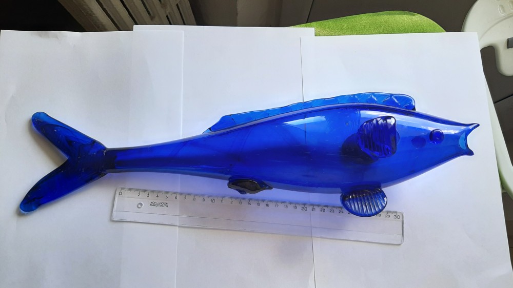 Bibelou: Peste sticla, perioada comunista, aprox 50 cm, albastru ...