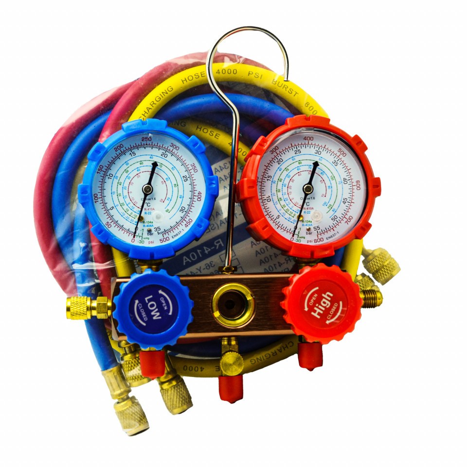 Set baterie manometre freon R410a/R32/R290, set 3 furtune 90 cm incluse ...