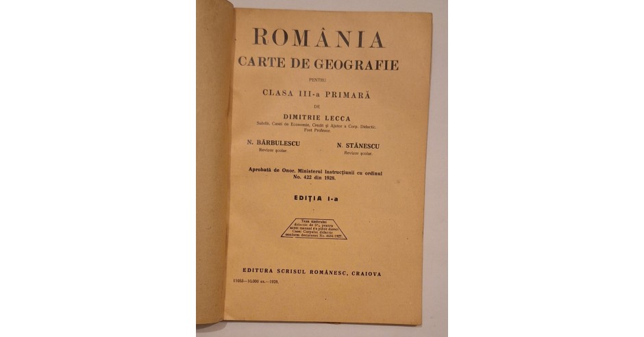 Manual „România. Carte de Geografie” – Dimitrie Lecca, Editura Scrisul ...