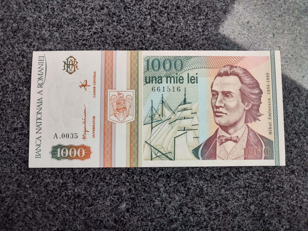 Bancnota 1000 lei Mihai Eminescu, una mie lei Mihai Eminescu, stare ...