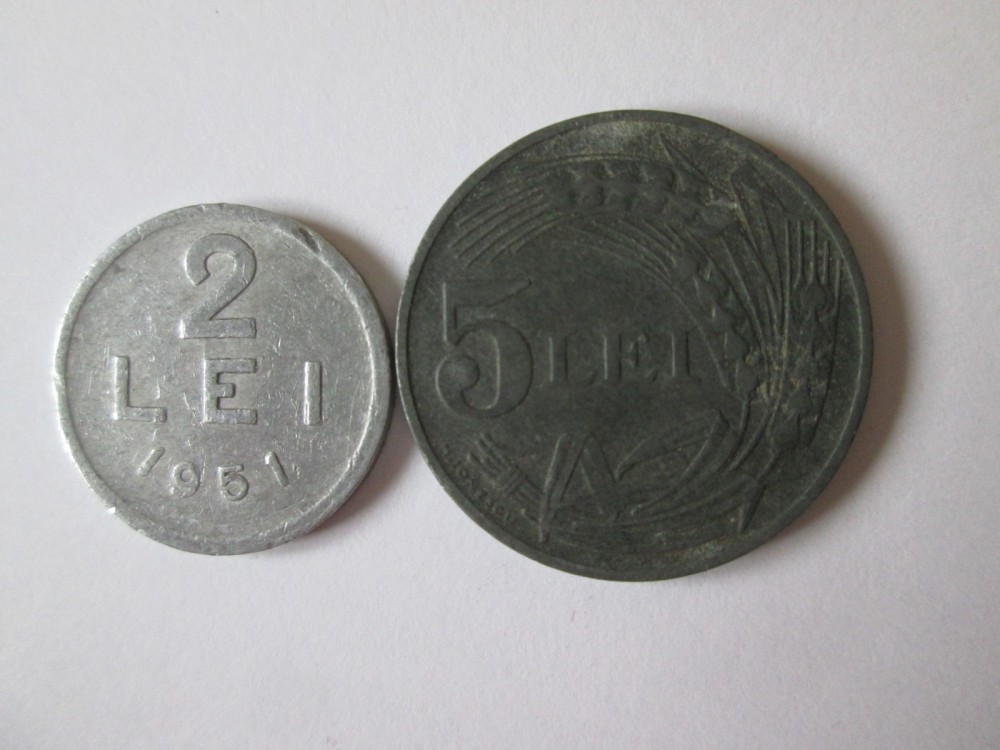 Romania lot 2 monede:2 Lei 1951 + 5 Lei 1942 | arhiva Okazii.ro