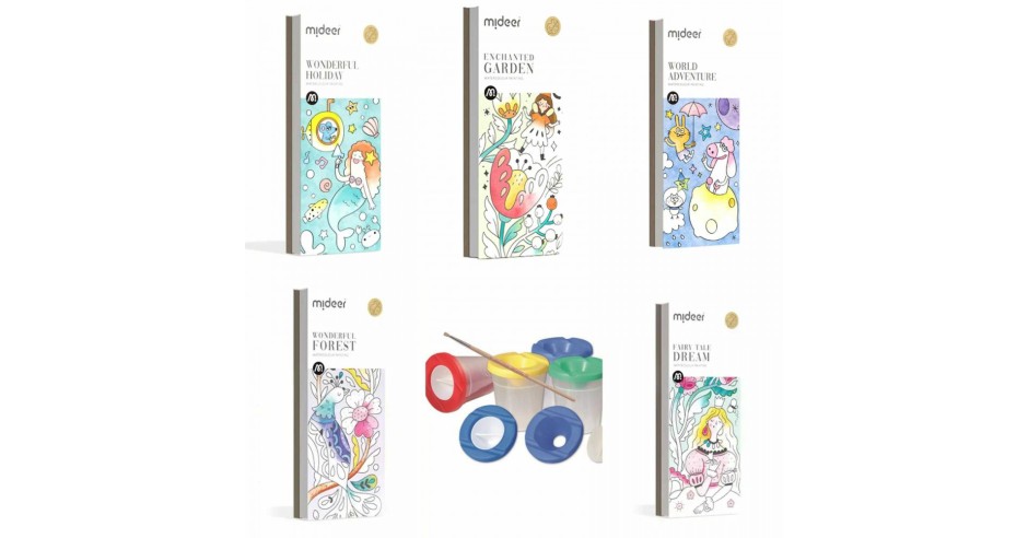 Pachet promo: Set 5 Carti de colorat cu desene, acuarele si pensule ...