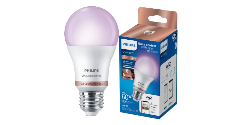 Bec LED RGB inteligent Philips, Wi-Fi, Bluetooth, A60, E27, 8W (60W ...