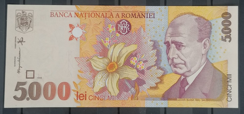 Romania, bancnota 5000 lei 1998, Lucian Blaga, UNC, filigran mare | arhiva Okazii.ro