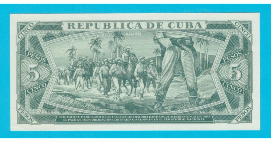 Cuba 5 Pesos 1987 'Invazia din 1958' UNC serie: YD15 790786 | arhiva ...