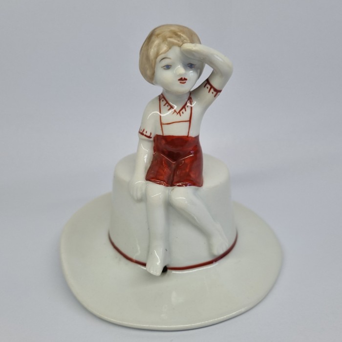 Bibelou portelan romanesc vintage Alba Iulia - Baiat pe palarioara ...