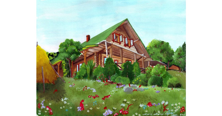 Cabana Busteanu (Ceahlau) - tempera pe hartie, pictura originala ...