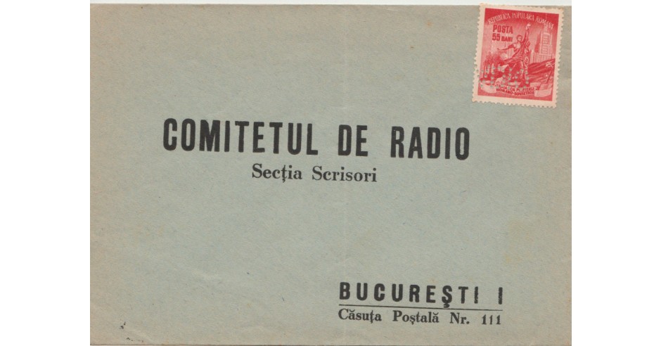 1952 Romania - Plic antet Radiodifuziunea Romana, timbru perfin ...