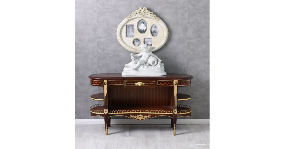 Consola din lemn masiv furniruit cu decoratiuni din alama CAT153F99 ...