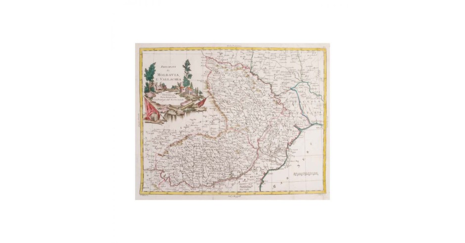 Antonio Zatta, Harta Principatului Moldovei ?i Valahiei, gravura ...