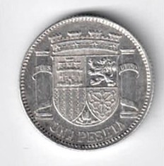 SPANIA 1 PESETA ( 1933 ) MONEDA ESTE EMISA IN 1934 ARGINT STARE AUNC ...