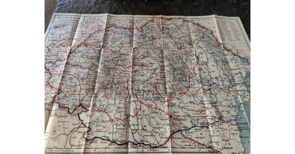 Harta Romania Mare,rutiera,uriasa, 50x65 cm, Kraft Drotlef,Sibiu, stare ...