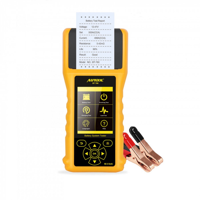 Tester pentru baterii auto cu imprimanta AUTOOL BT760, 6-32 volti ...