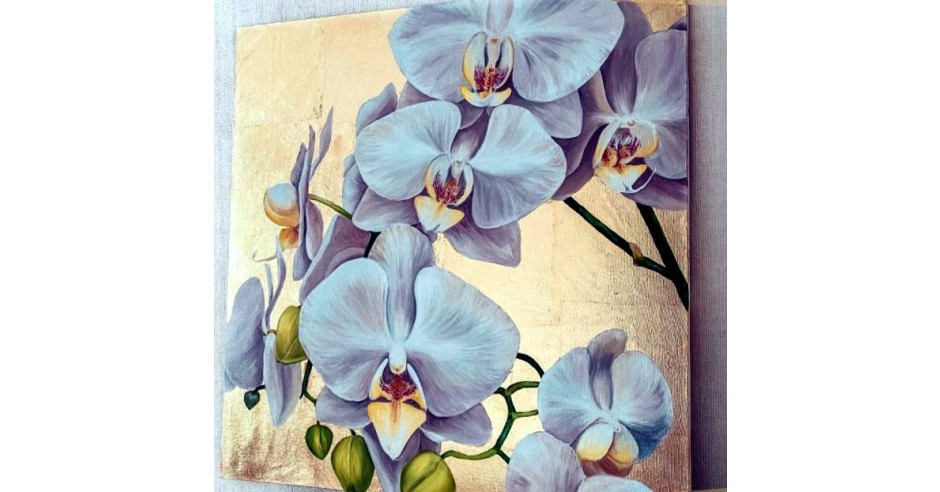 Pictori Romani Tablou abstract U/P Pictura orhidee mov, picturi flori ...