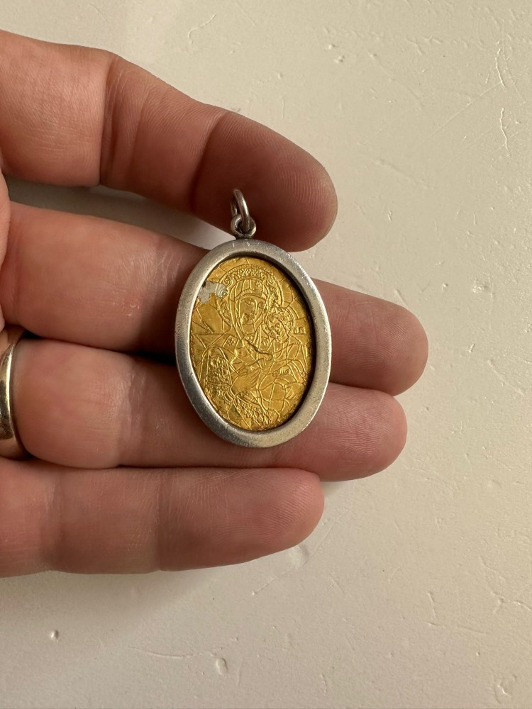 PANDANTIV ARGINT 999 + Foita Aur 24K - Iconita Maica Domnului cu Iisus ...