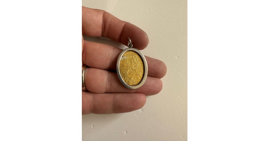 PANDANTIV ARGINT 999 + Foita Aur 24K - Iconita Maica Domnului cu Iisus ...