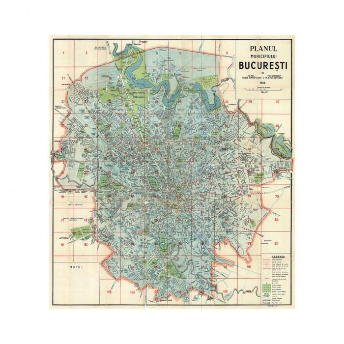 Plan Bucuresti 1939, U. Simboteanu & M.D. Moldoveanu, 50x55cm ...