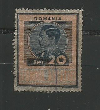 No(09)timbre-Romania- timbru fiscal Regele Mihai 20 lei, hartie pelur ...