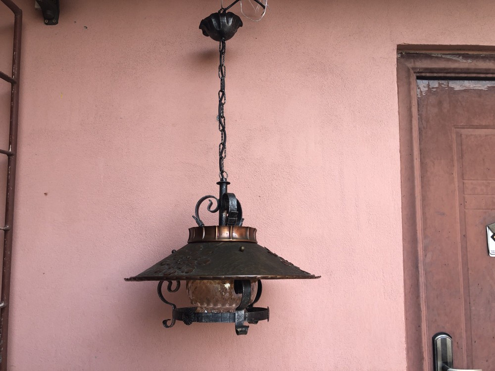 Candelabru,lustra,lampa de tavan rustica bavareza din fier forjat ...