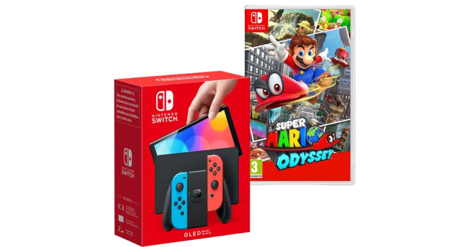 Consola Nintendo Switch OLED cu Joy-Cons RED/BLUE + Joc Super Mario ...