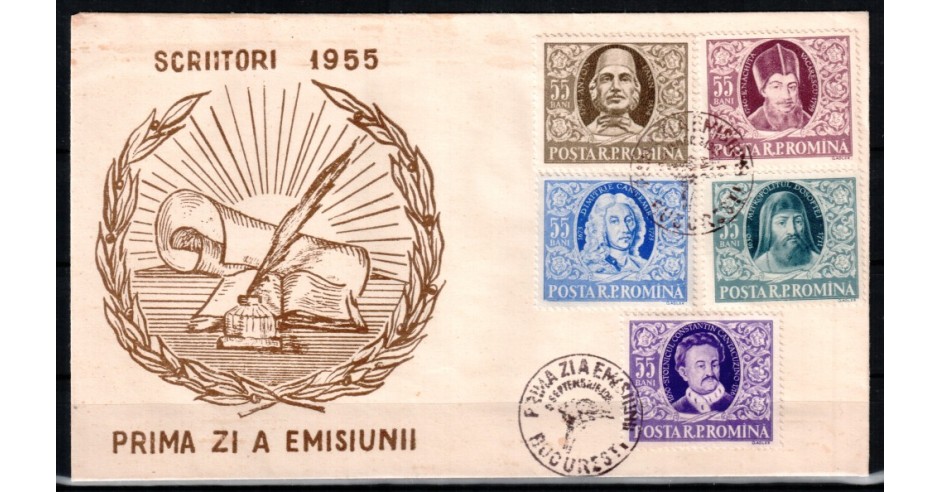 Romania 1955, LP 392, Scriitori romani, precursorii literaturii, FDC ...
