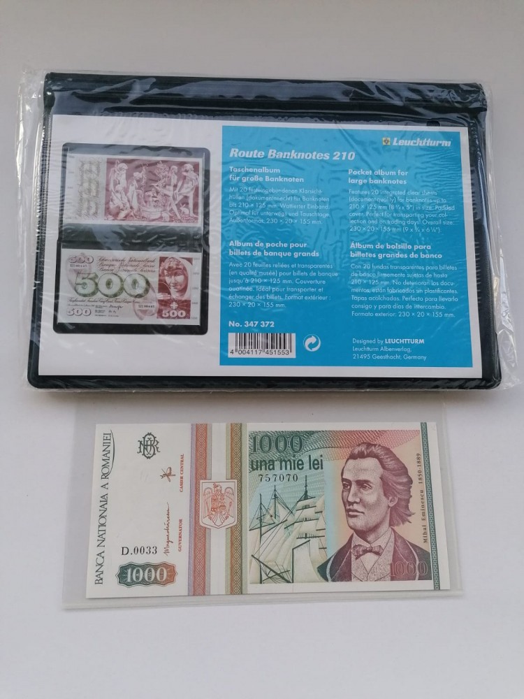 1000 Lei 1993 UNC, Mihai Eminescu + album bancnote cu 20 folii, idee ...