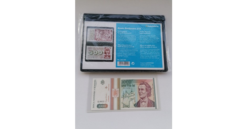 1000 Lei 1993 UNC, Mihai Eminescu + album bancnote cu 20 folii, idee ...