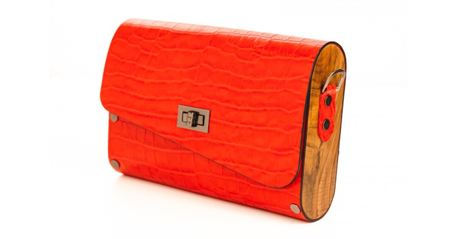 Geanta dama din piele naturala si lemn reciclat, lucrata manual, Katy ...