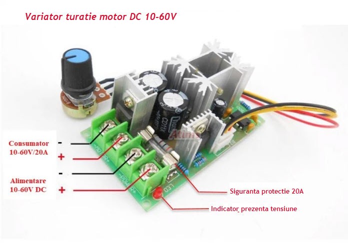 Regulator variator controler turatie motor 12V 24V 48V 60V 20A HHO ...