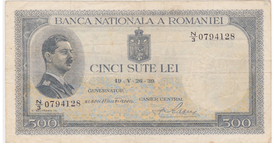 Bancnota Romania 500 Lei 1939 aVF Supratipar. Numismatica | arhiva ...
