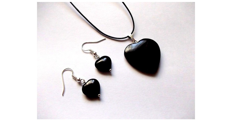 set colier si cercei cu onix cu inima neagra 37890 | arhiva Okazii.ro