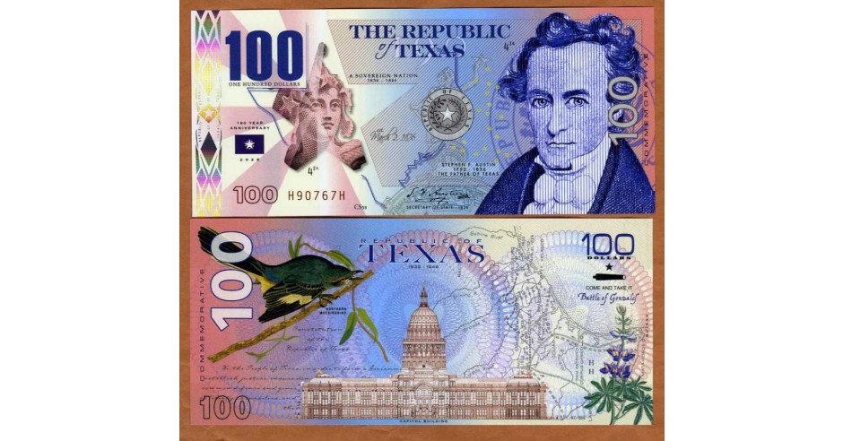 FANTASY NOTE = REPUBLICA TEXAS - 100 DOLARI - 2024 - UNC / POLIMER ...
