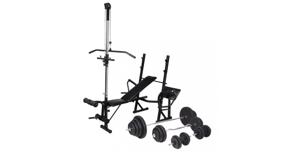 Banca fitness cu rastel greutati, set haltere gantere, 120 kg | arhiva ...