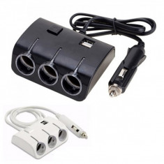 Prelungitor Spliter 3 Priza Auto 2 USB Iluminat On/Off Olesson 1506 ...