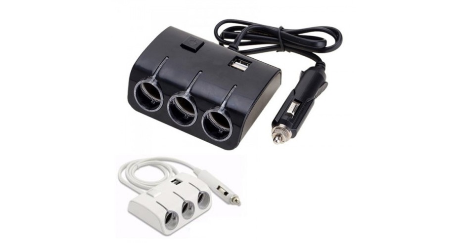Prelungitor Spliter 3 Priza Auto 2 USB Iluminat On/Off Olesson 1506 ...