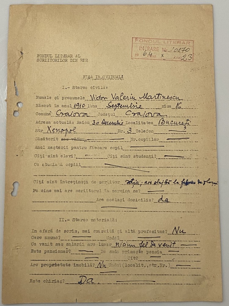 Victor Valeriu Martinescu - document vechi - manuscris, semnatura ...