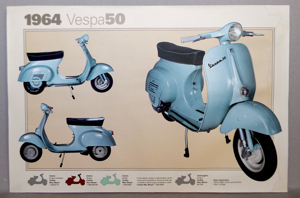 1964 Reclama Scuter VESPA 50 - poster lipit pe carton 47 x 31,5 cm ...