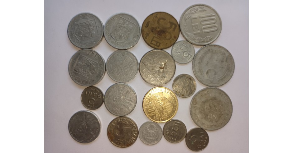 50 bani monede romanesti 50 bani 50 lei 100 lei 500 lei 5 lei 5 bani ...