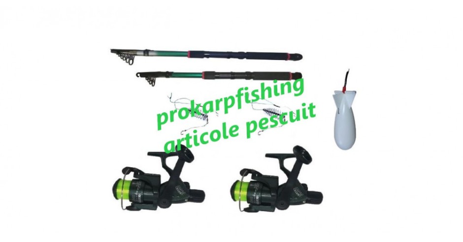 Set pescuit cu 2 lansete de 3.6 m cu 2 mulinete echipate si accesorii ...