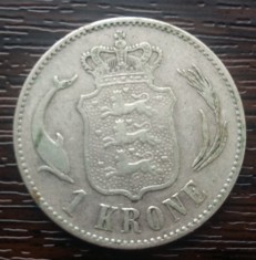 (A861) MONEDA DIN ARGINT DANEMARCA - 1 KRONE 1892 CS, CHRISTIAN IX ...